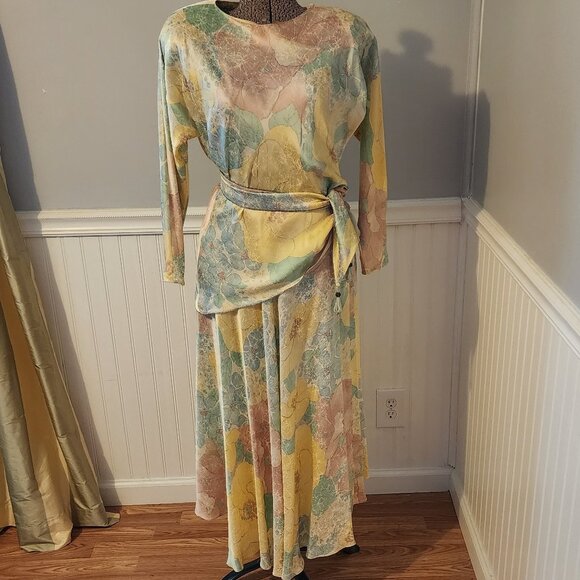 Razook's | Dresses | Vtg 98s 3piece Razooks 100 Pastel Silk Watercolor Floral Skirt Top Sash ...